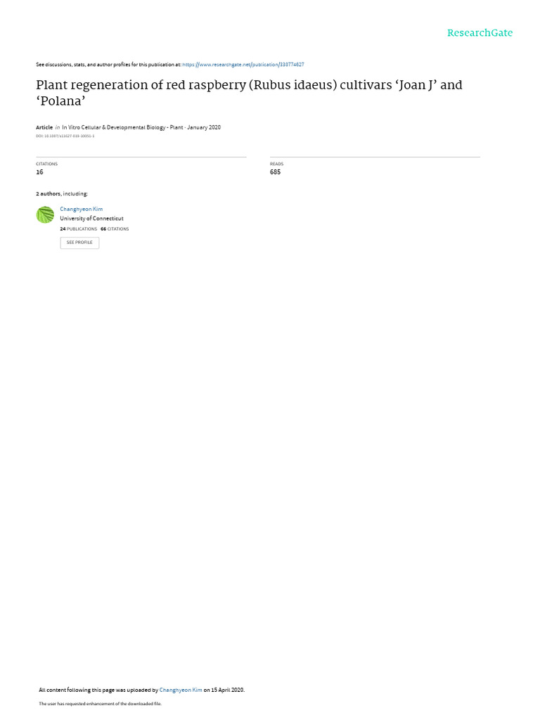 Plant Regeneration of Red Raspberry (Rubus Idaeus) Cultivars Joan J ...