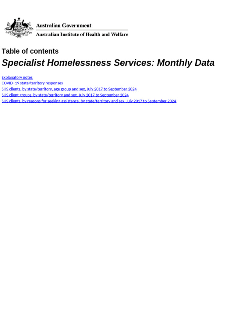 Aihw Hou 321 SHS Data Tables November 2024 | PDF | Homelessness ...