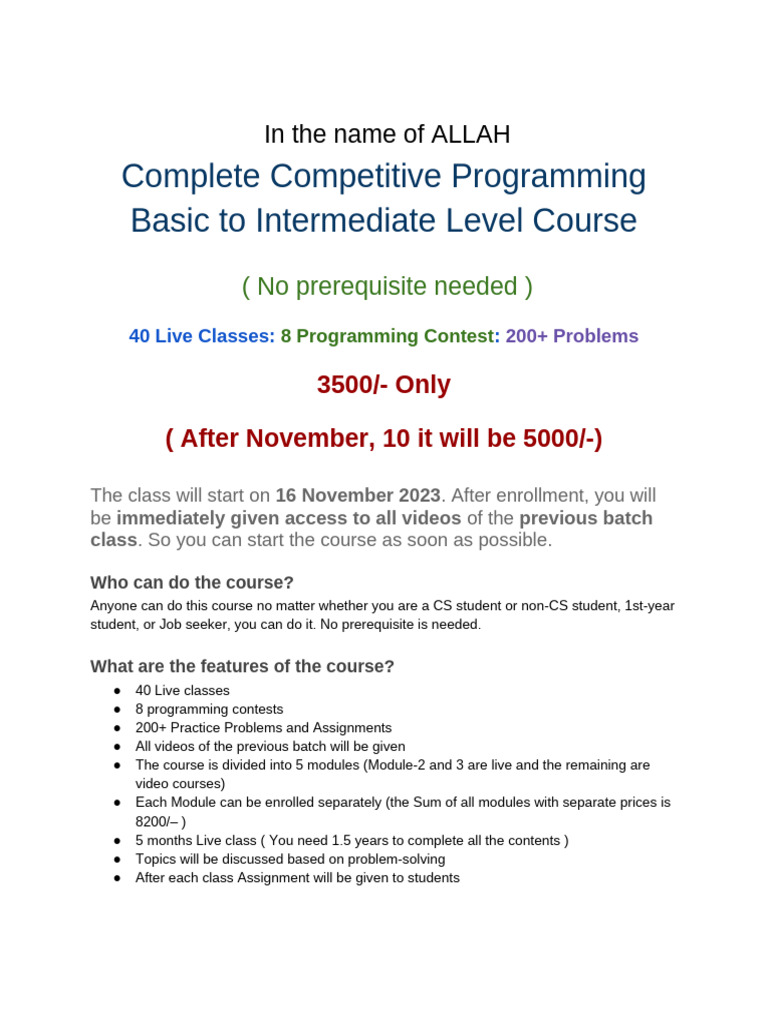 Complete Competitive Programming Course (Batch-2) | PDF | Dynamic ...