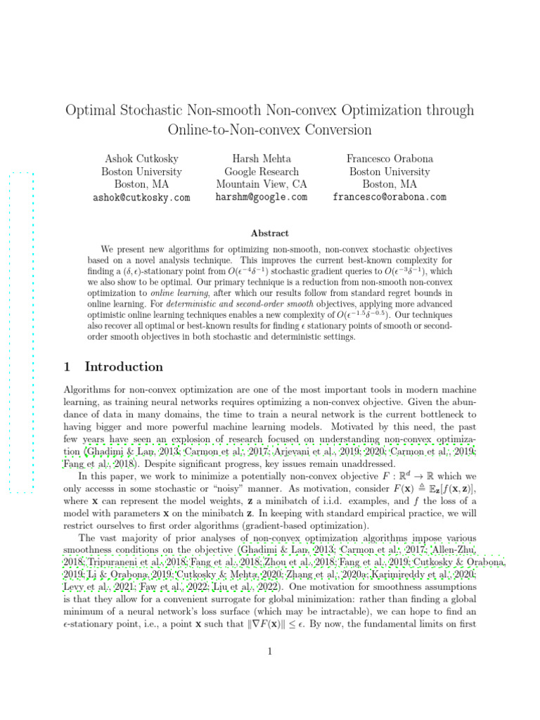 Optimal Stochastic Non-smooth Non-convex Optimization Through | PDF | Mathematical Optimization ...