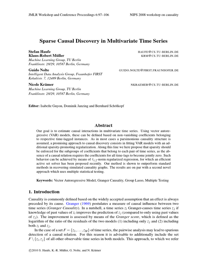 Sparse Causal Discovery in Multivariate Time Series | PDF | Receiver Operating Characteristic ...