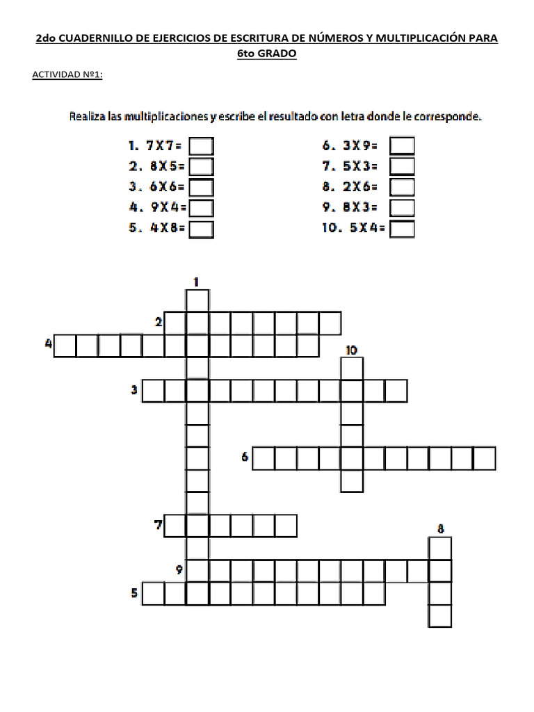 CUADERNILLO DE EJERCICIOS DE ESCRITURA DE NÚMEROS Y MULTIPLICACIÓN PARA ...