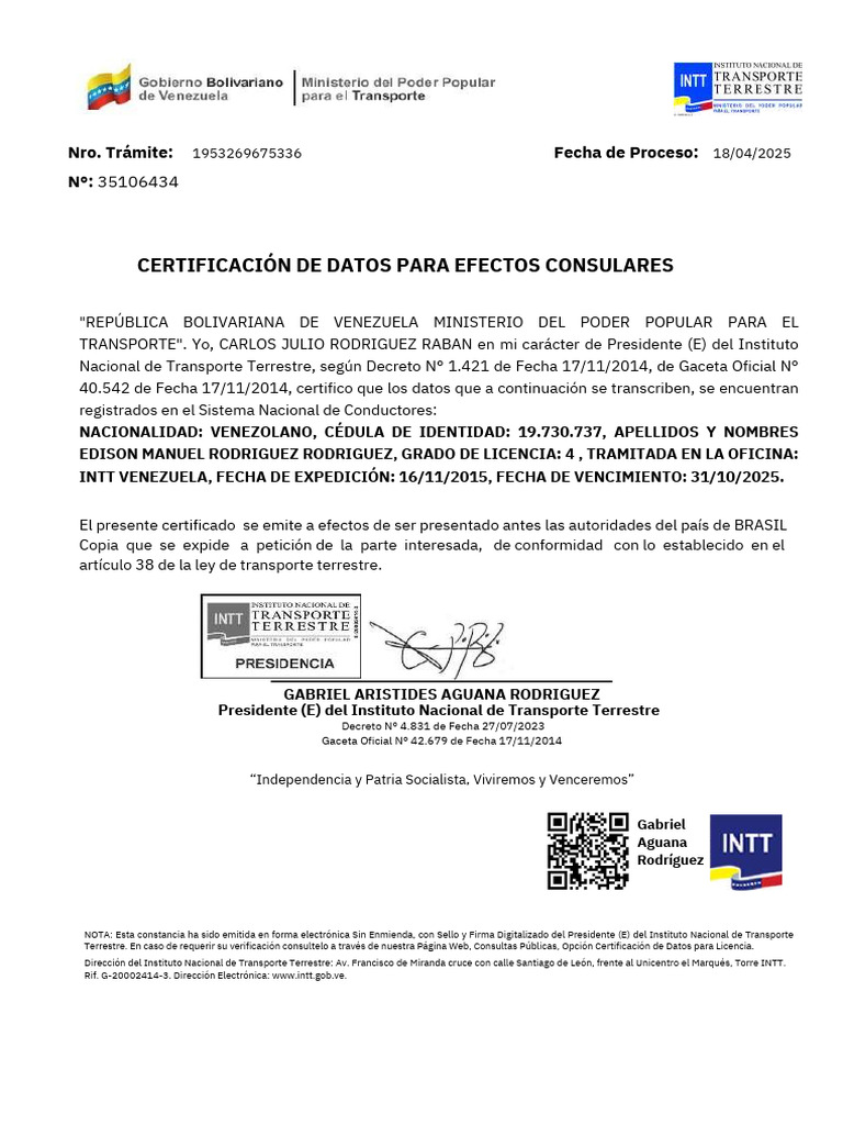 Certificación de Datos para Carta Consular | PDF