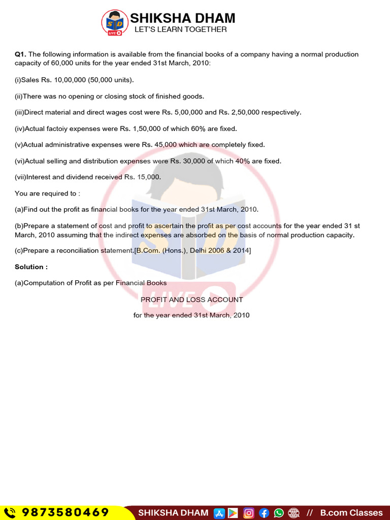 Cost Reconciliation Statement Guide | PDF | Cost Of Goods Sold | Income ...