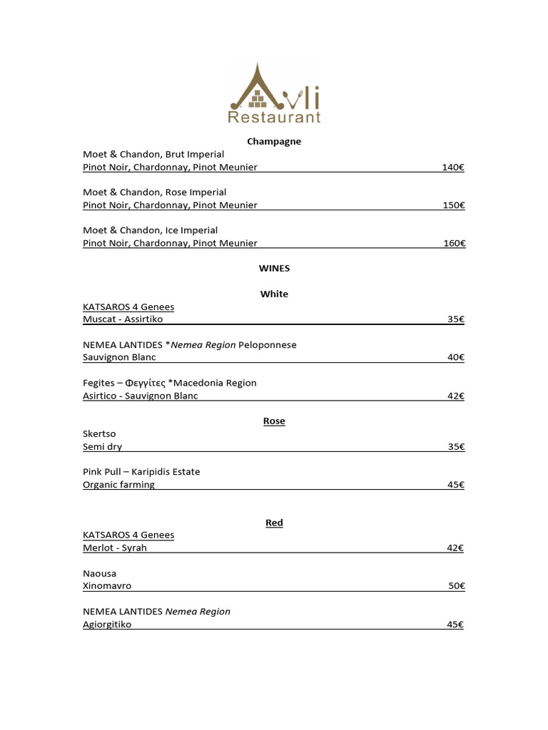 Wine and Spirits Menu Overview | PDF | Wine | Fermented Drinks
