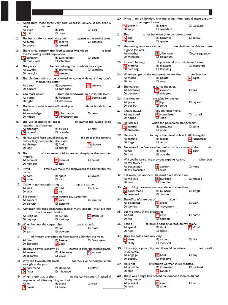 Advanced Vocabulary Test (1) Answered | PDF