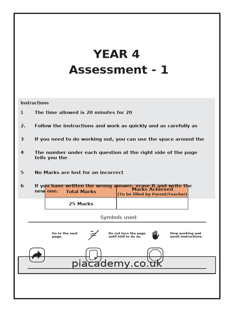 Year 4 Numbers and Place Value Assessment 1 Ubv | PDF | Numbers ...