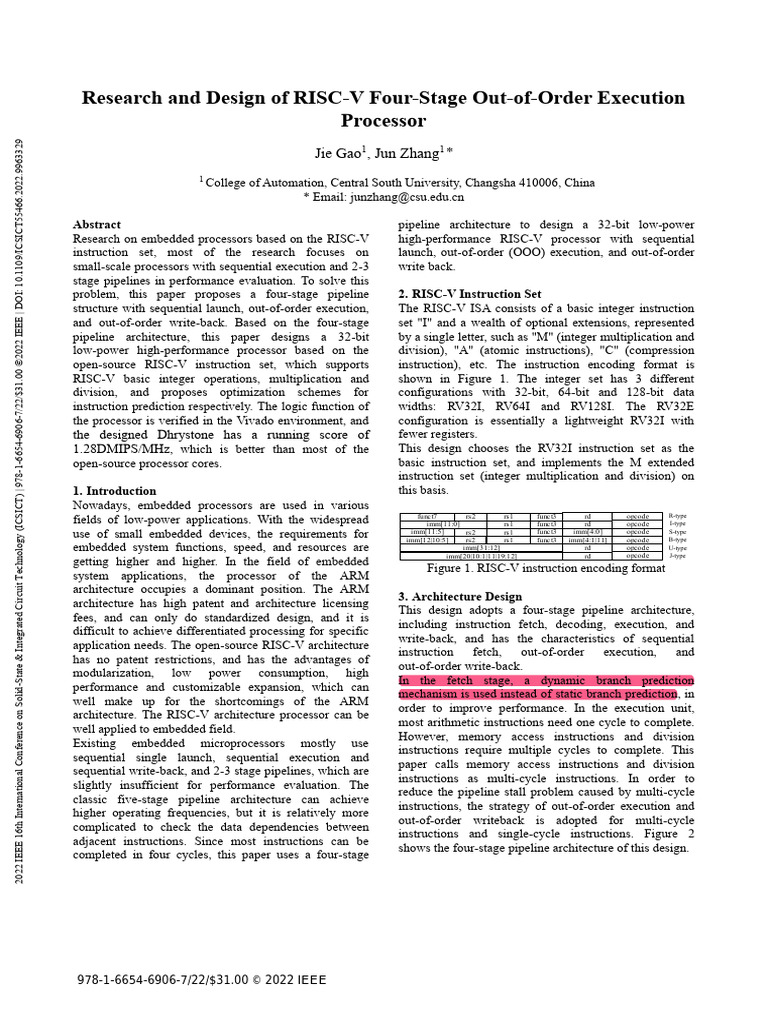 Research and Design of RISC-V Four-Stage Out-of-Order Execution ...