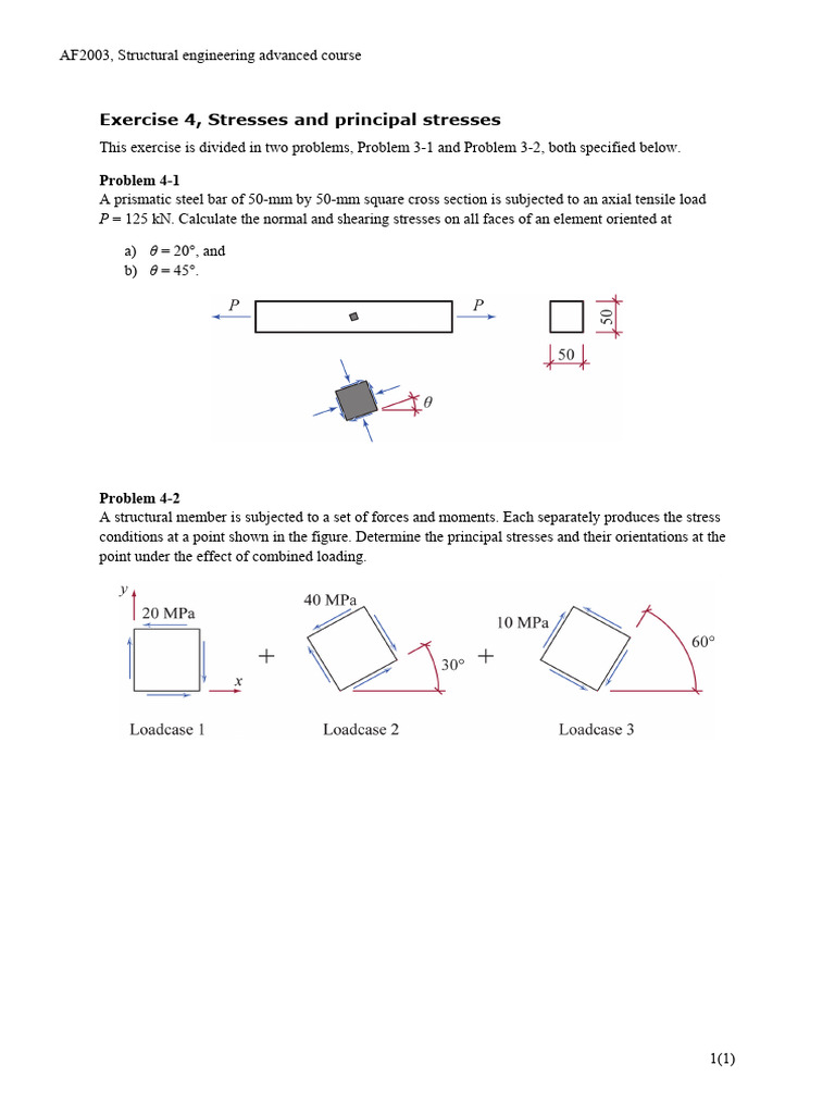 Exercise 4 Stresses and Principal Stresses | PDF
