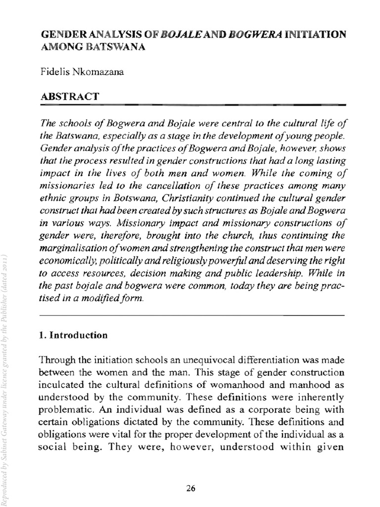 Gender Dynamics in Bogwera and Bojale | PDF | Gender | Gender Studies