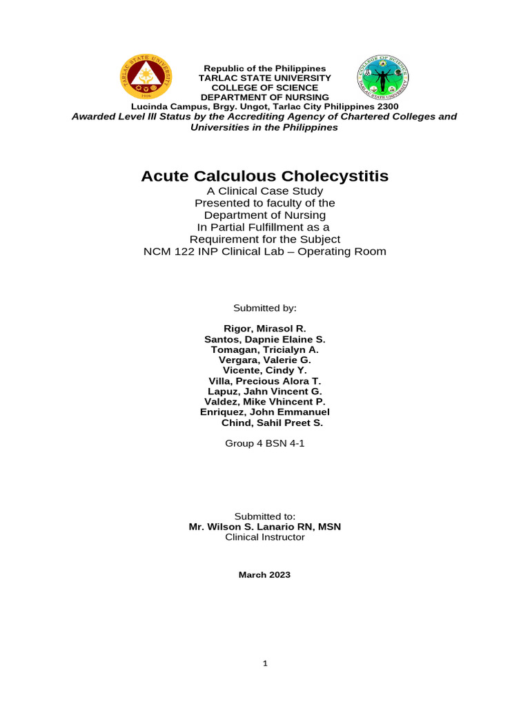 Acute Calculous Cholecystitis Case Study | PDF | Gallbladder | Clinical Medicine