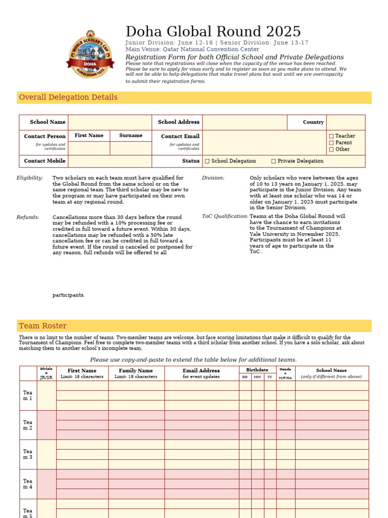 WSC Doha Global Round 2025 Registration Form | PDF | Invoice