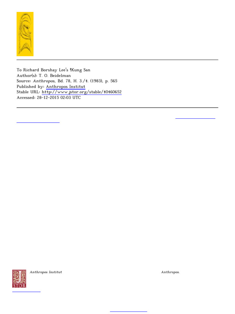 [Anthropos Vol. 78 Iss. 3 -4] T. O. Beidelman - To Richard Borshay Lee ...