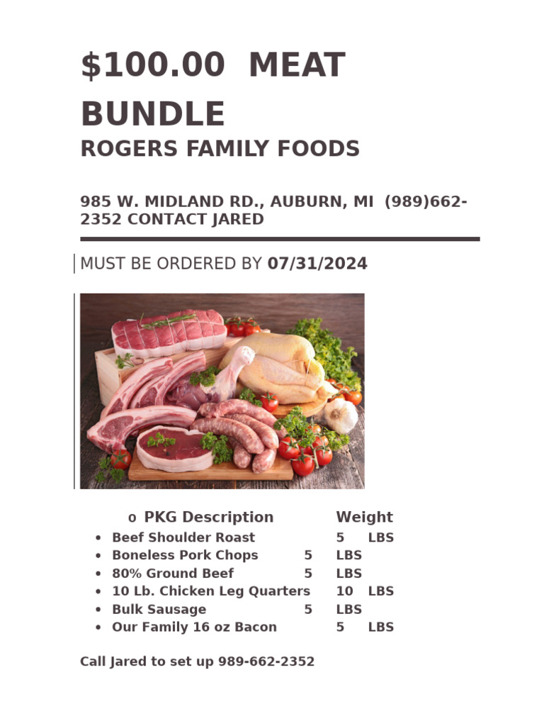 $100 Meat Bundle from Rogers Family Foods | PDF