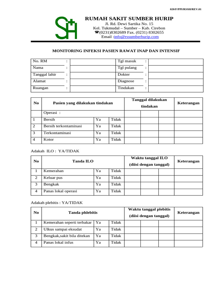 Dhea FORM MONITORING PLEBITIS, SURVEILANS | PDF