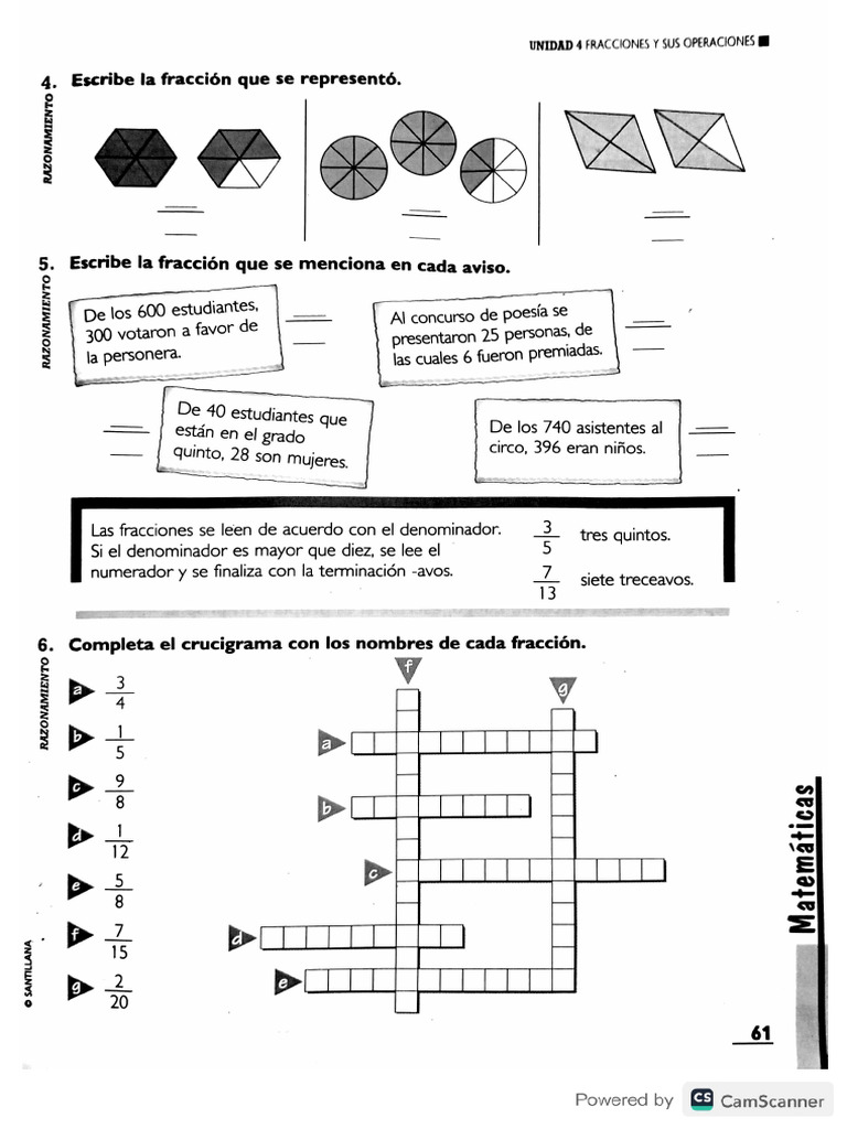 Lectura y Escritura de Fracciones | PDF