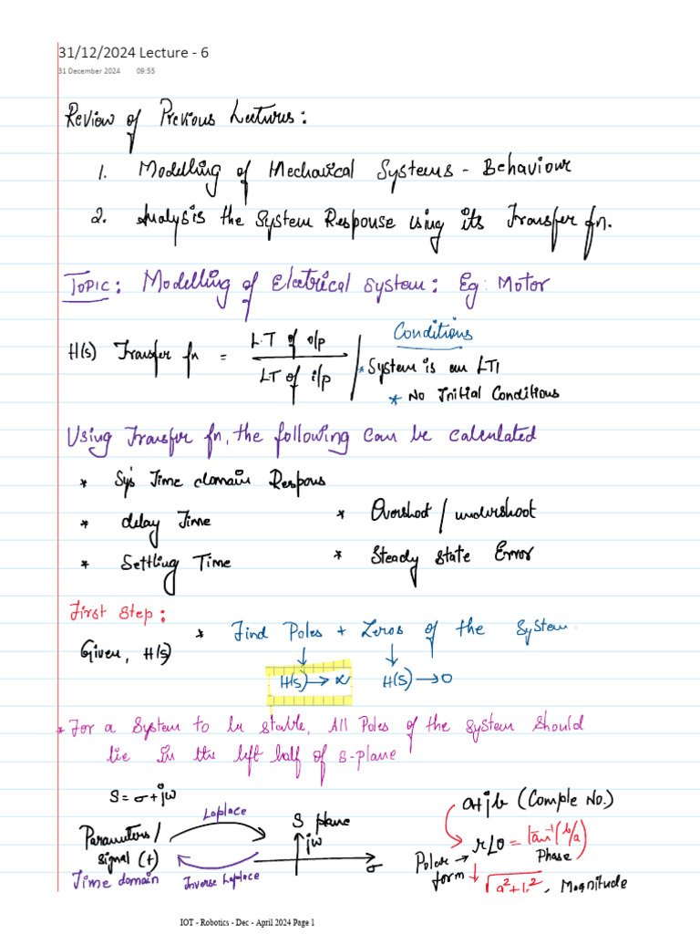 IOT Robotics Lecture Schedule 2024 | PDF
