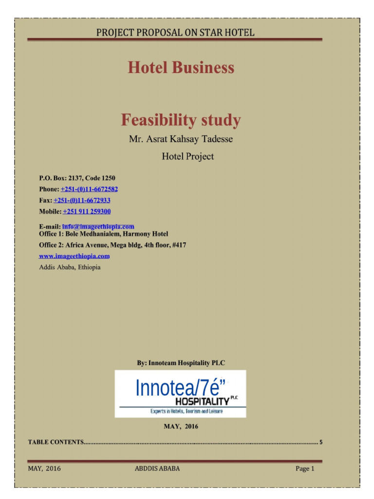 PDF Hotel Bussiness Project Proposal | PDF | Marketing | Tourism