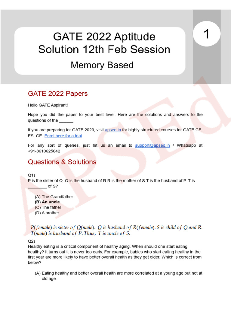 GATE 2022 Aptitude 12th Feb Session APSEd v1 | PDF