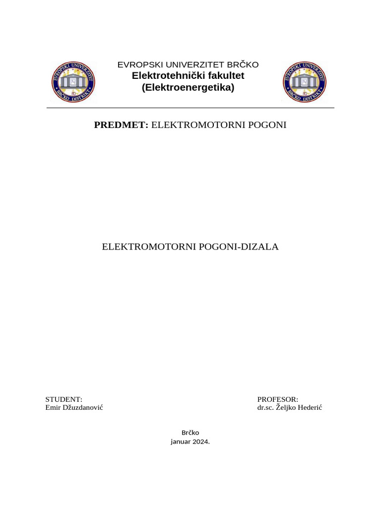 Emir Džuzdanović: Elektromotorni Pogoni "Dizalo" | PDF