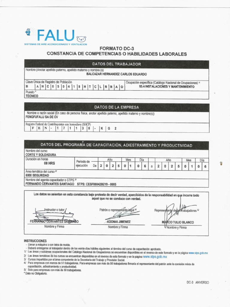 3.1 - DC3 - Corte y Soldadura - Tec Carlos Eduardo Balcazar Hernandez ...