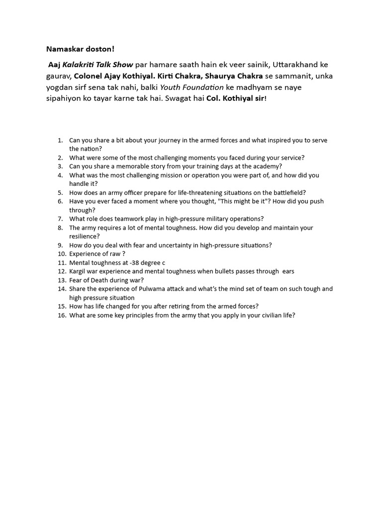 Col. Ajay Kothiyal | PDF