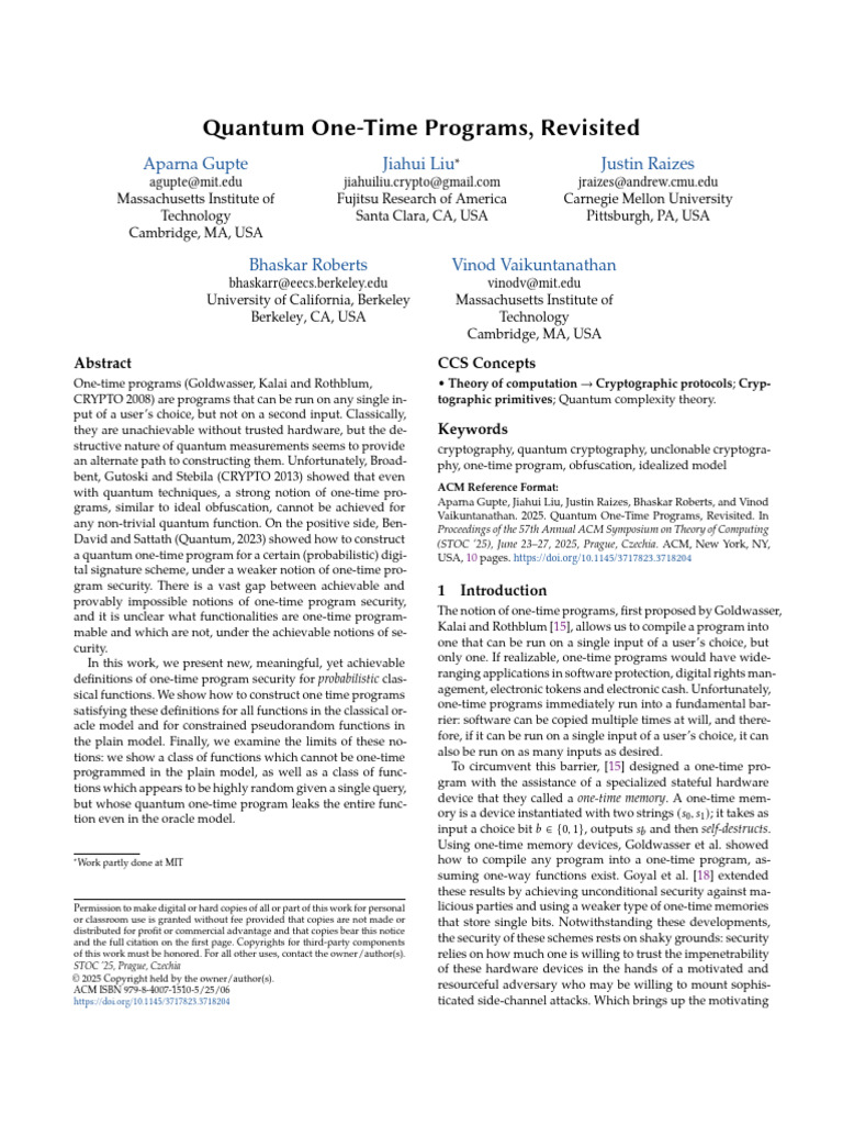 Quantum One Time Programs Revisited | PDF | Quantum Computing | Linear Subspace