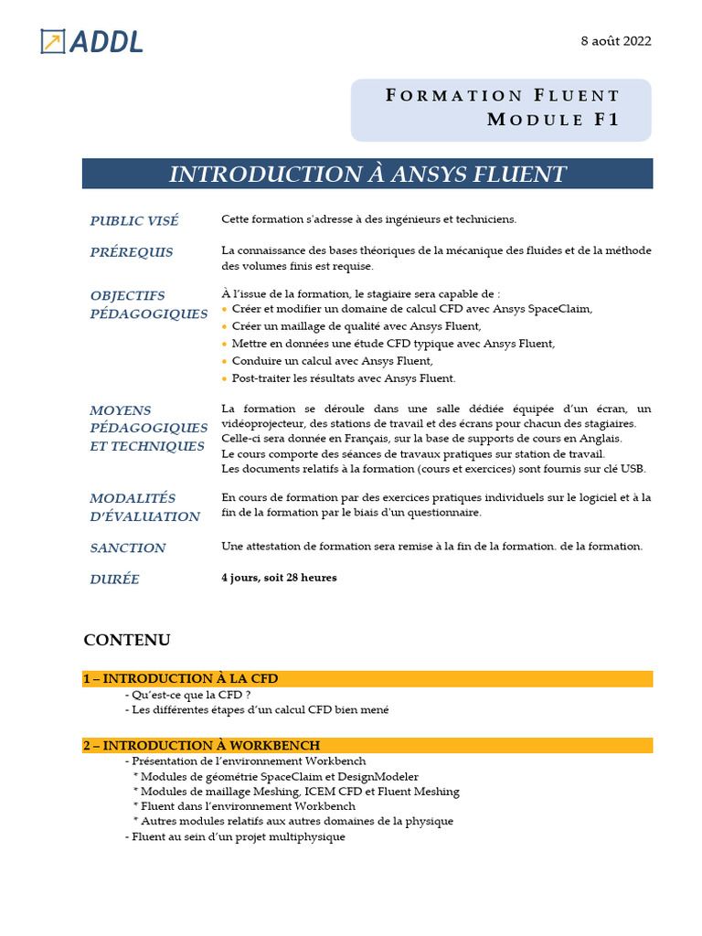 Formation Ansys Fluent : Introduction CFD | PDF | Mécanique des fluides ...