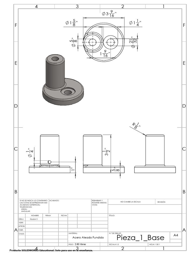 Diseño de Pieza en SolidWorks A4 | PDF | Ingeniería mecánica