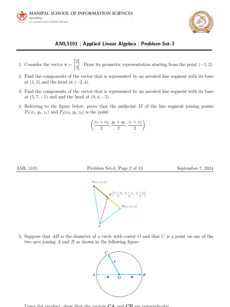 AML5101 AppliedLinearAlgebra OddSemester2024 ProblemSet3 | PDF | Matrix ...