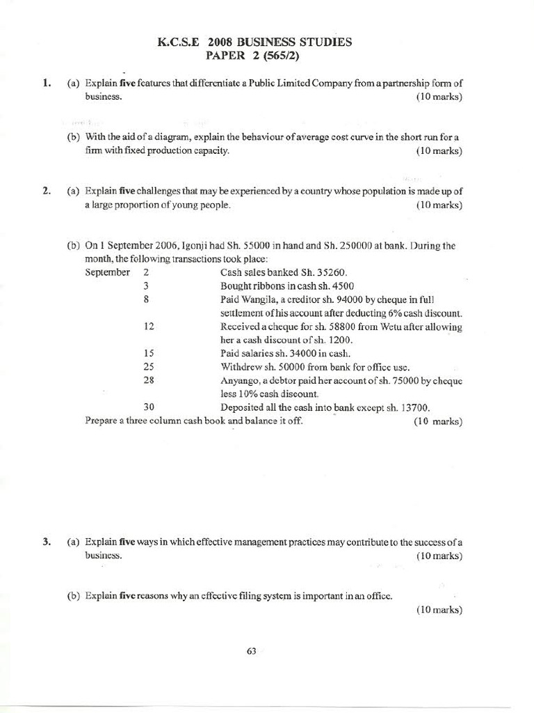 KCSE 2008 Business Studies PAPER 2 | PDF