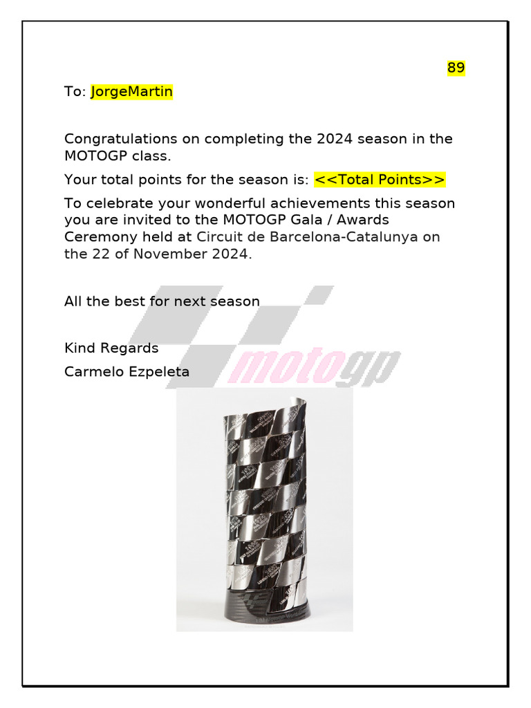 2024 MotoGP Awards Ceremony Invitation | PDF | Ceremonies | Rituals