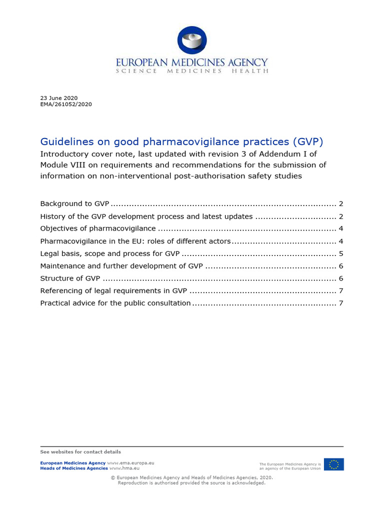 Guidelines Good Pharmacovigilance Practices Gvp Introductory Cover Note ...