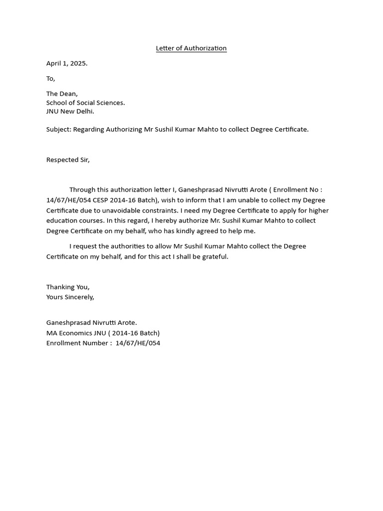 Authorization for Degree Collection | PDF