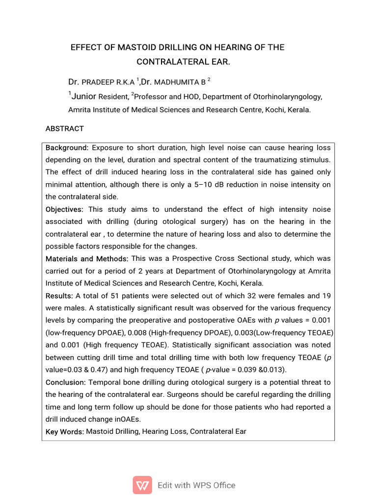 Effect of Mastoid Drilling On Hearing of The Contralateral Ear | PDF