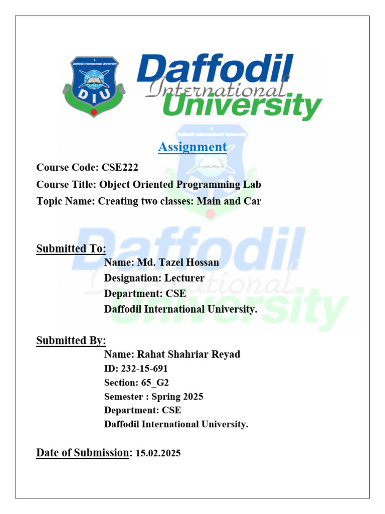 232-15-691 OOP Lab Assignment Tesla | PDF