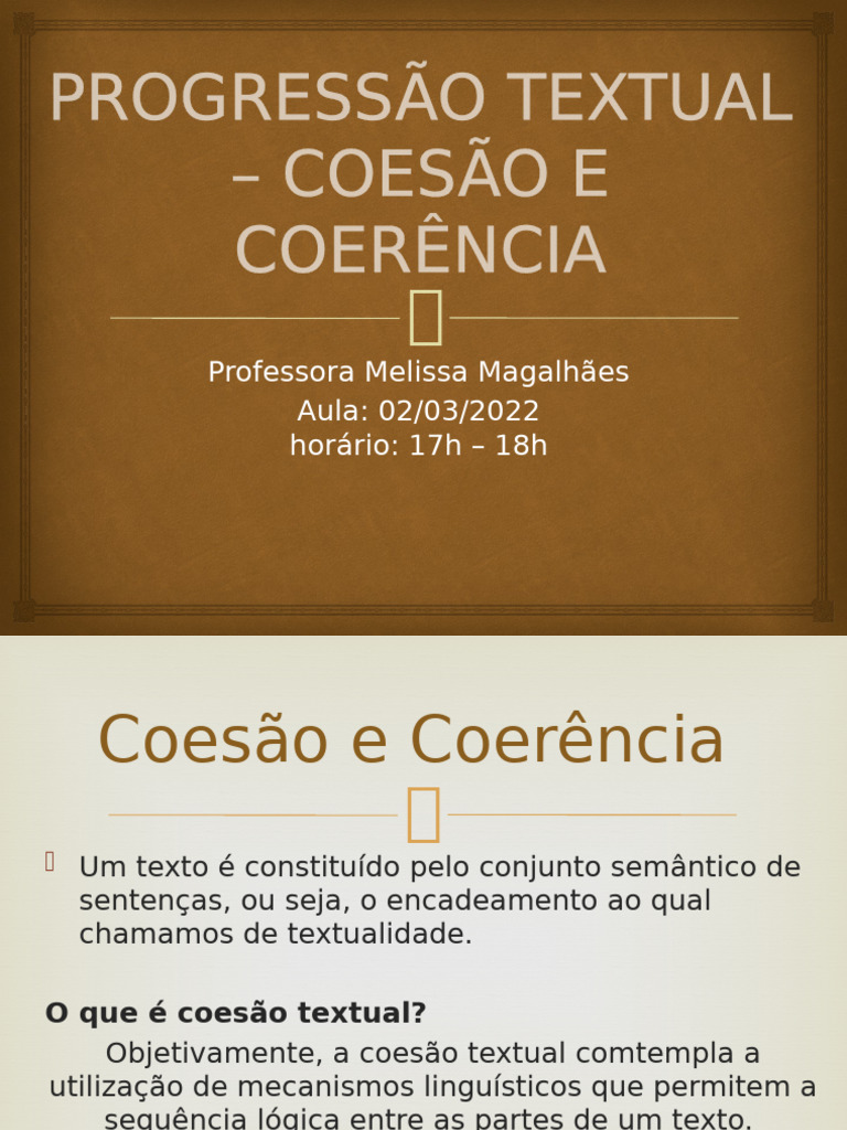 Progressão Textual, Coesão e Coerência | PDF | Discurso | Narrativa