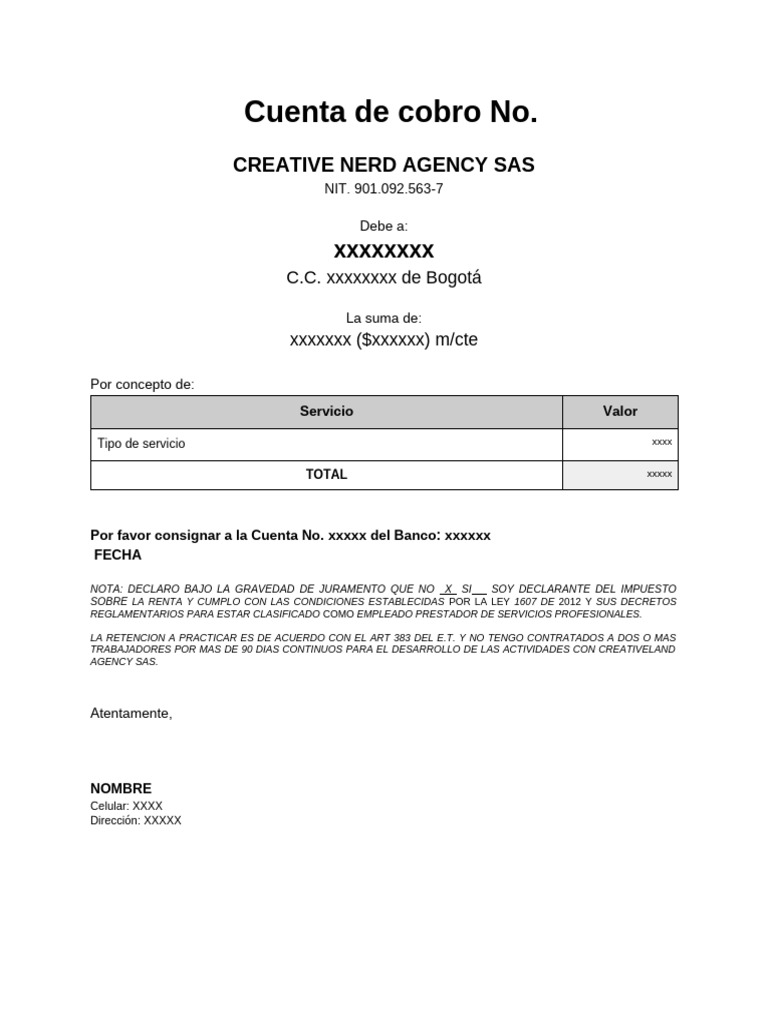 Cuenta de Cobro para Servicios Profesionales | PDF