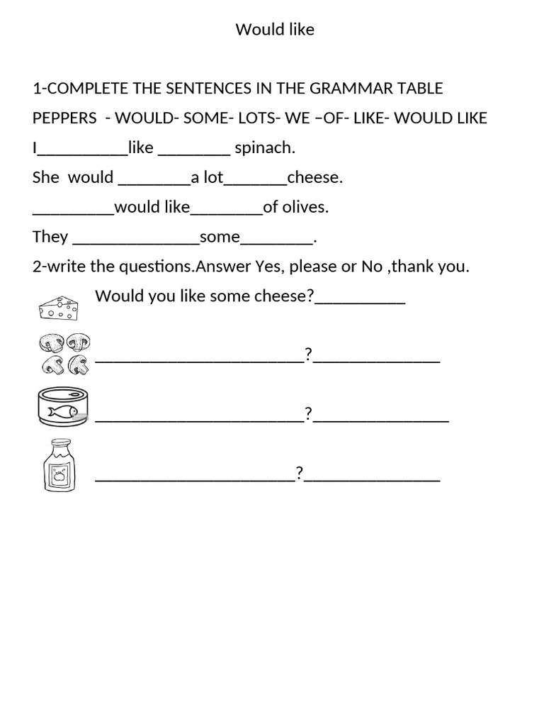 Grammar Exercises: Would Like & Comparatives | PDF