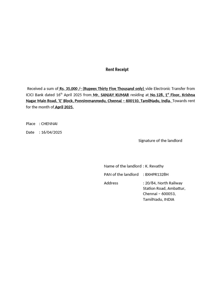 Rent Receipt template | PDF