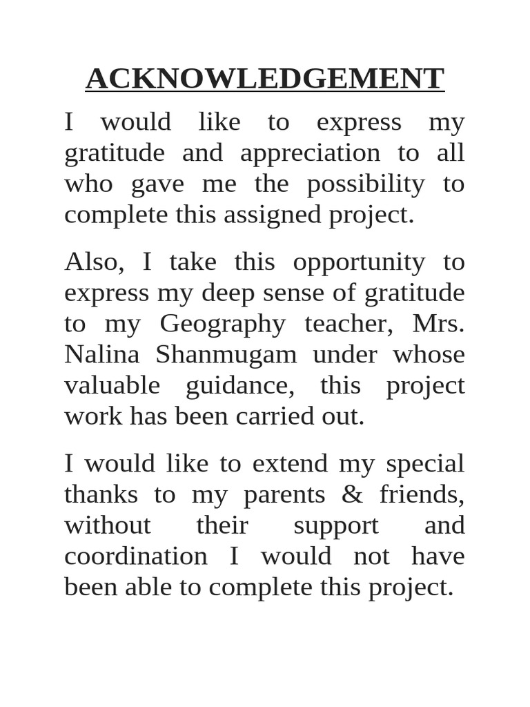 ACKNOWLEDGEMENT Geography Project Wildlife Conservation | PDF