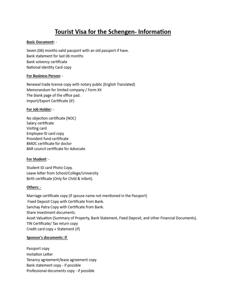 Schengen Visa Checklist | PDF