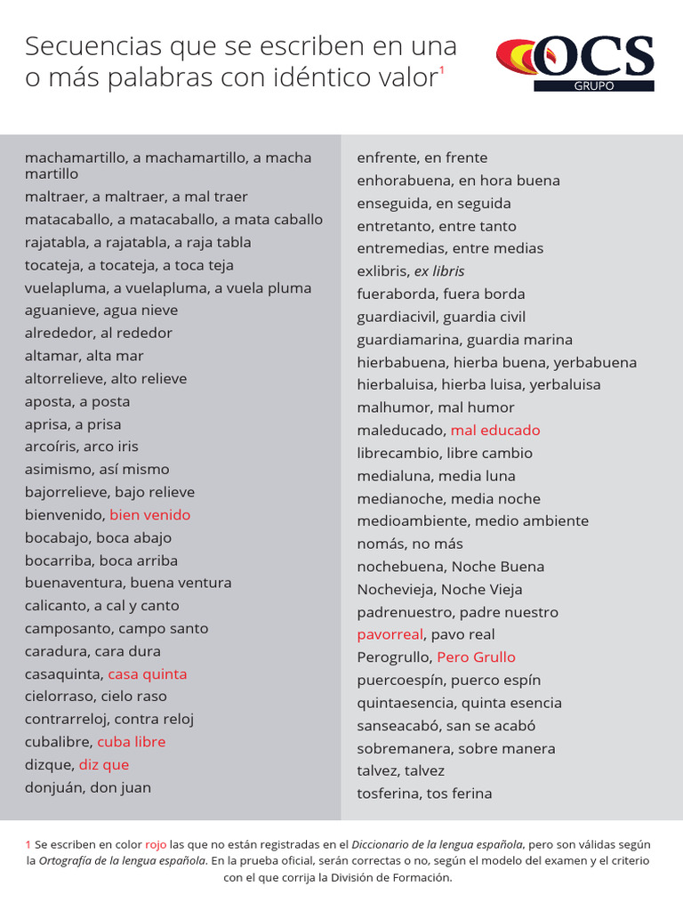 Palabras Biacentuales y Secuencias Que Se Pueden Escribir en Una o Más ...