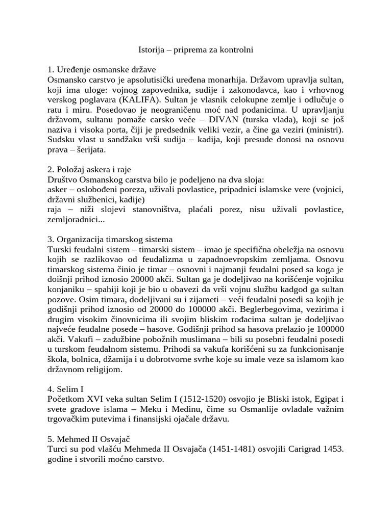 Istorija - Priprema Za Kontrolni | PDF