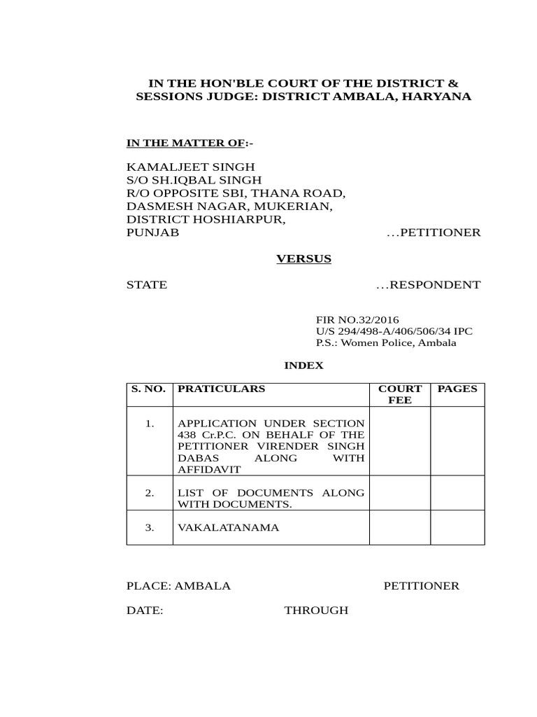 Anticipatory Bail Application: Kamaljeet Singh | PDF | Affidavit | Bail