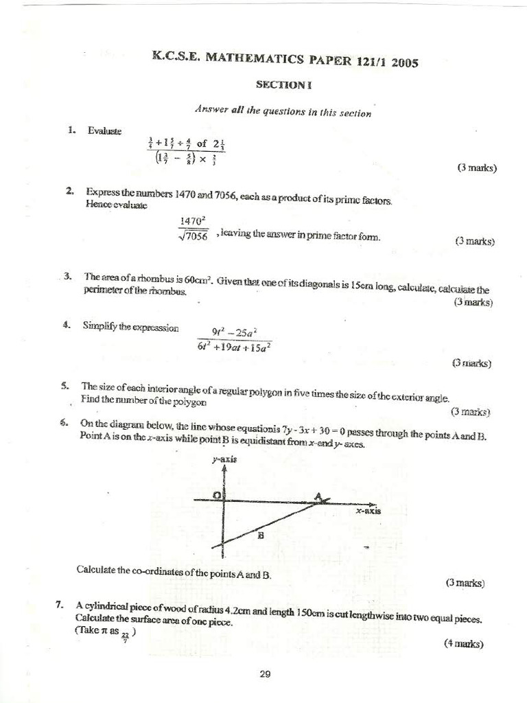 Kcse 2005 Mathematics Paper 1 | PDF