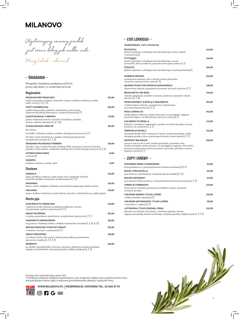 Milanovo Menu | PDF