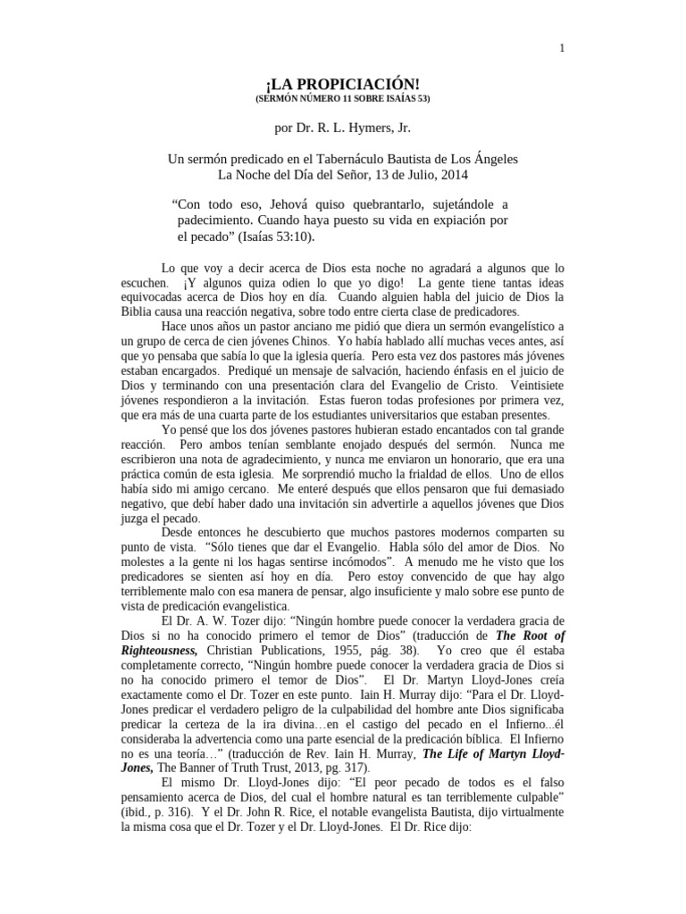 La Propiciacion Propitiation Sermon 11 on Isaiah 53 SPANISH July 13 ...