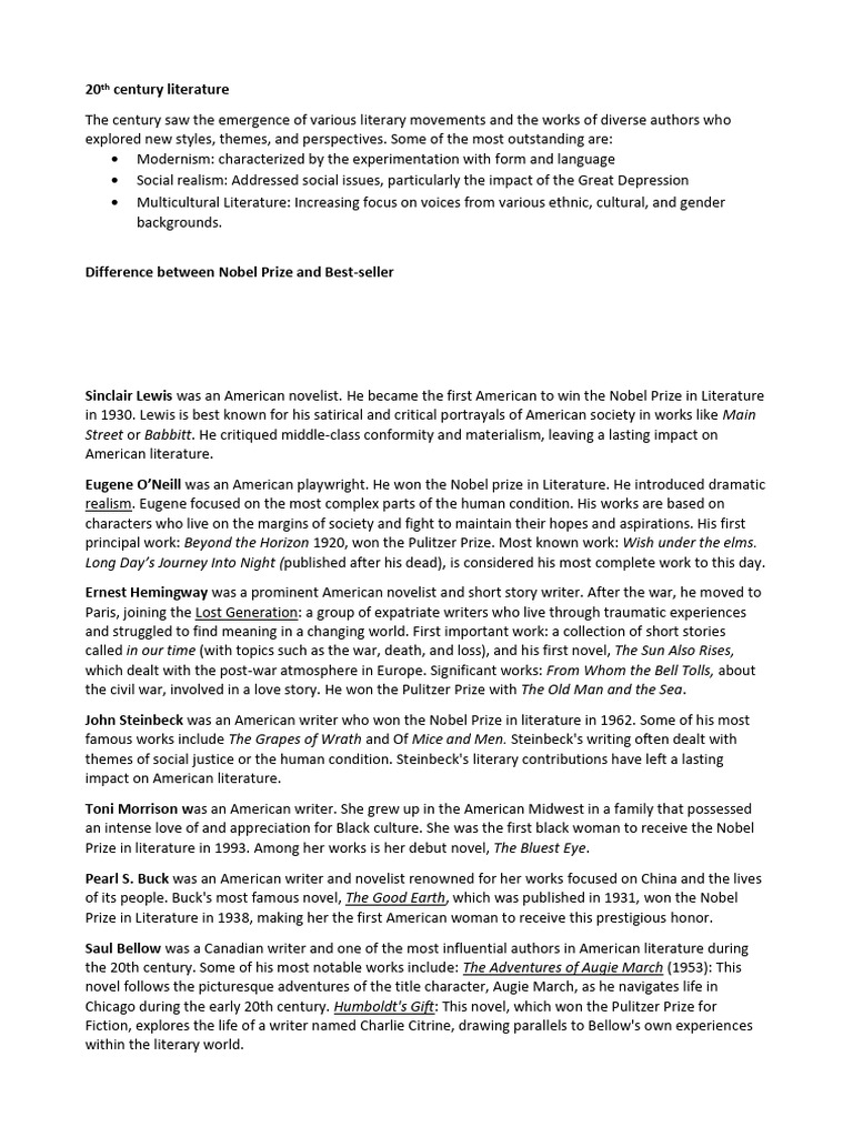 20th Century American Literature Overview | PDF | American Literature