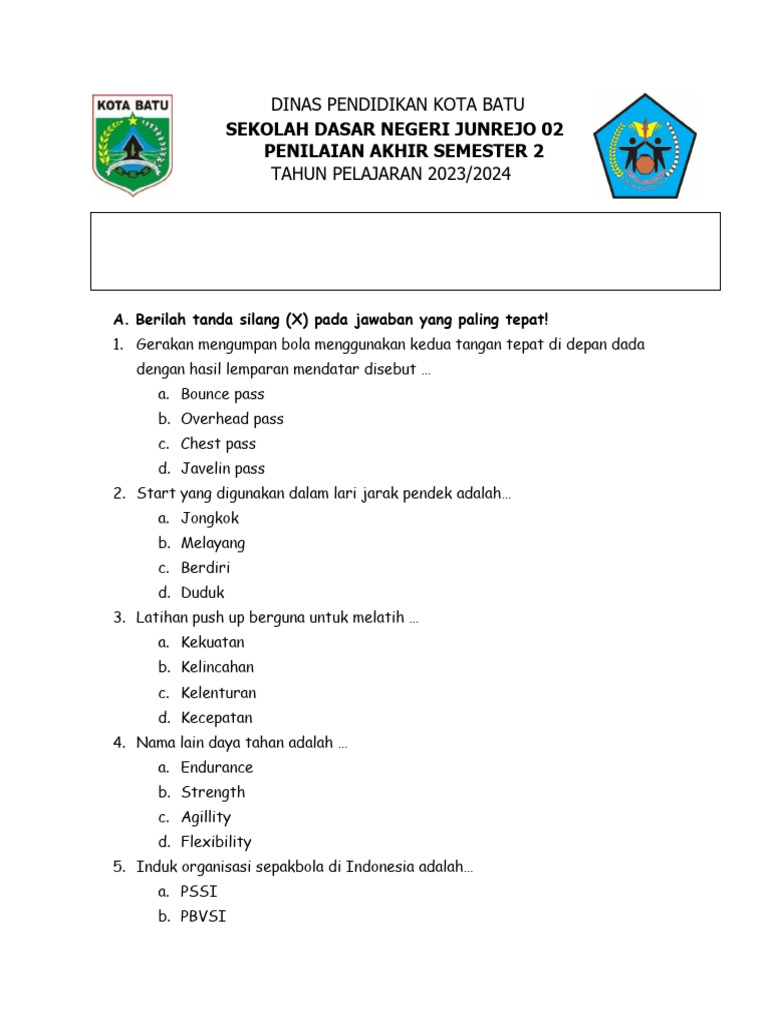 SOAL PAS PJOK SMT 2 | PDF